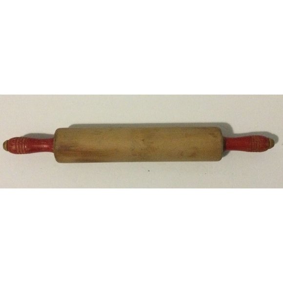 Kitchen | Vintage 17 Maple Wood Rolling Pin Red Handles Kitchen ...